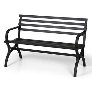 White 50 in. W Metal Outdoor Bench Steel Frame Park Bench with Backrest ...