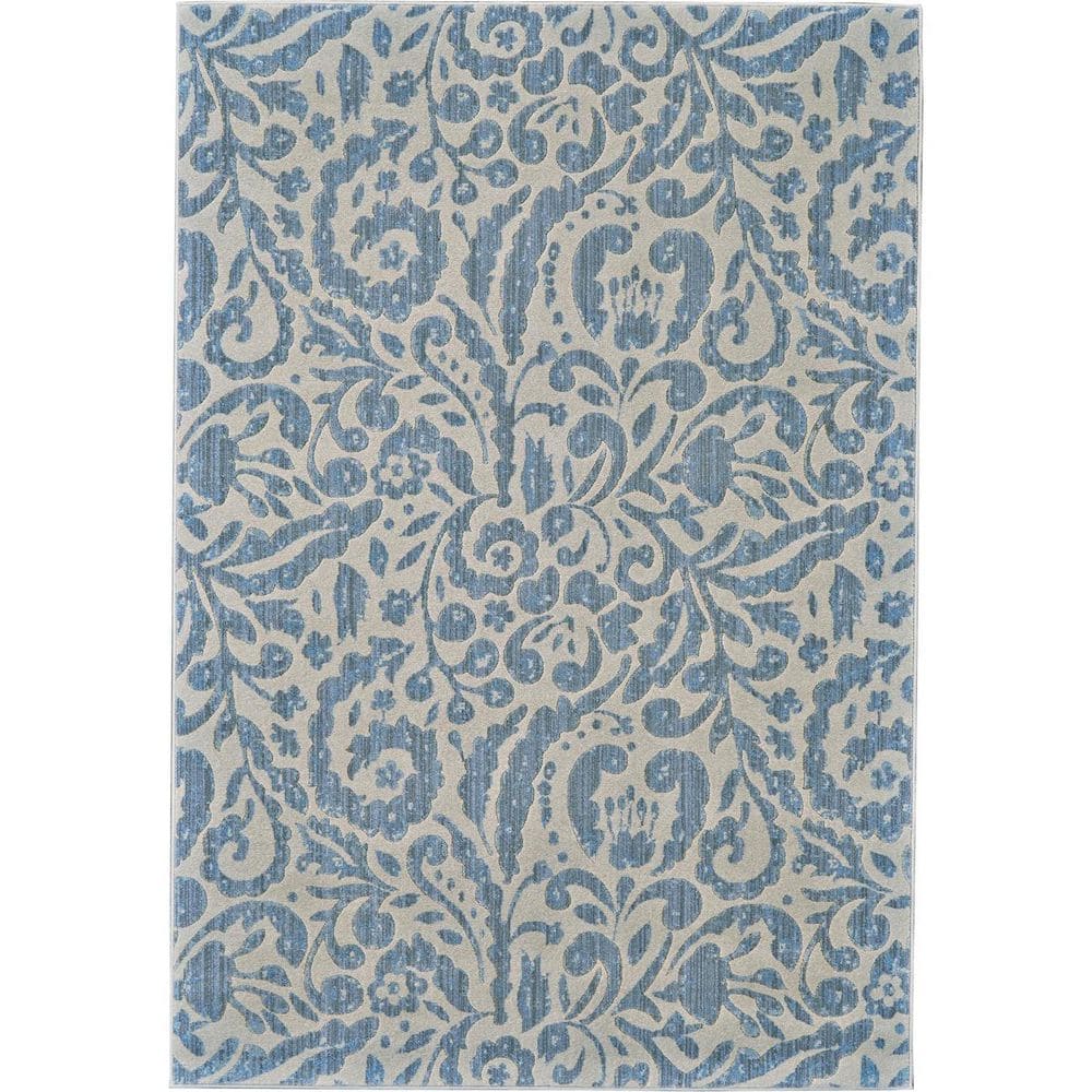 HomeRoots 5 ft. x 8 ft. Blue and Ivory Floral Area Rug 2000511259 - The ...