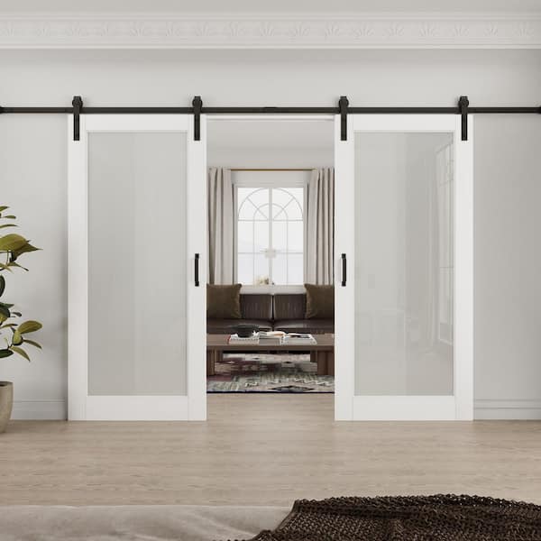 ARK DESIGN 60 in. x 80 in. 1-Lite Tempered Frosted Glass White Primed ...