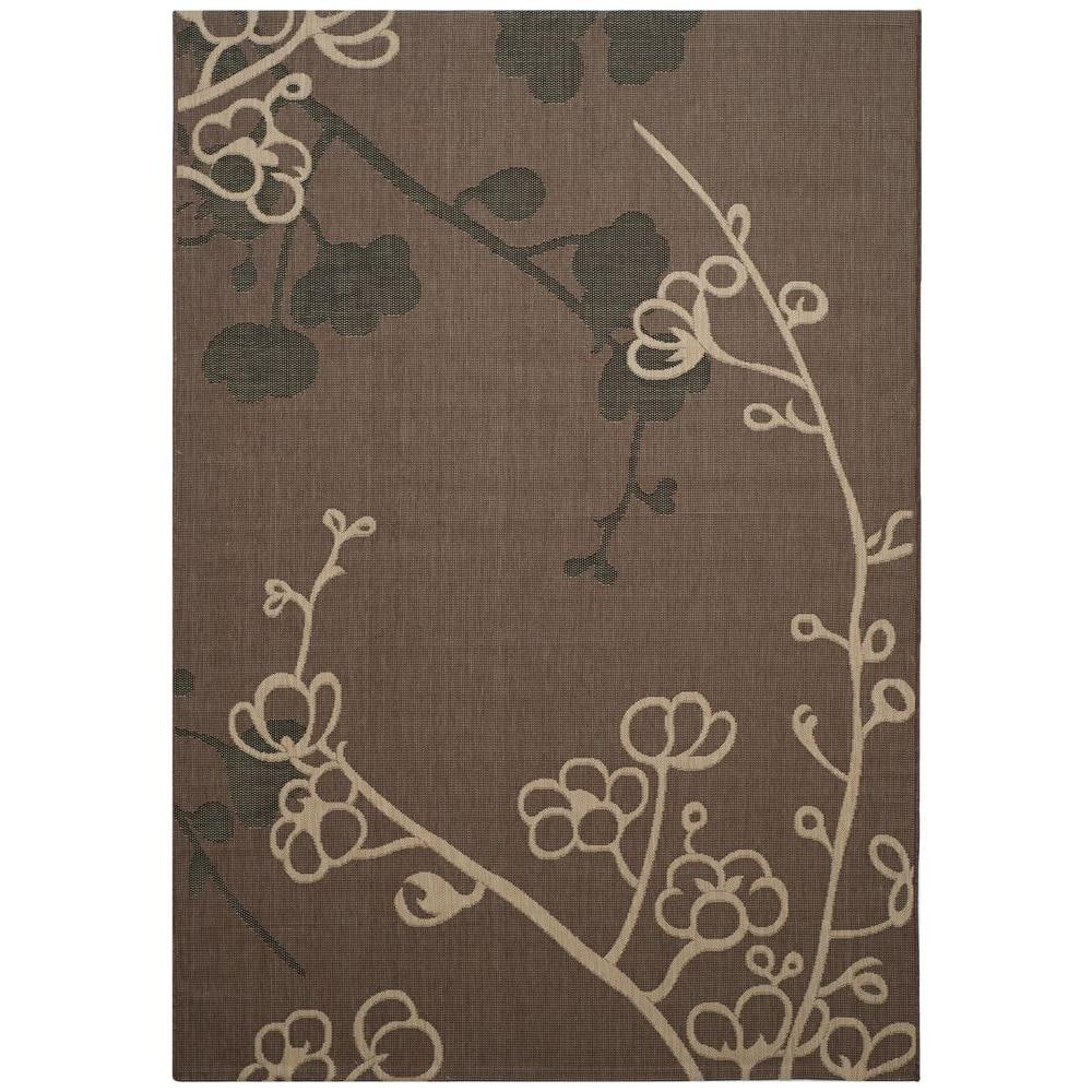 SAFAVIEH Courtyard Brown Natural/Black 5 ft. x 8 ft. Floral Indoor ...