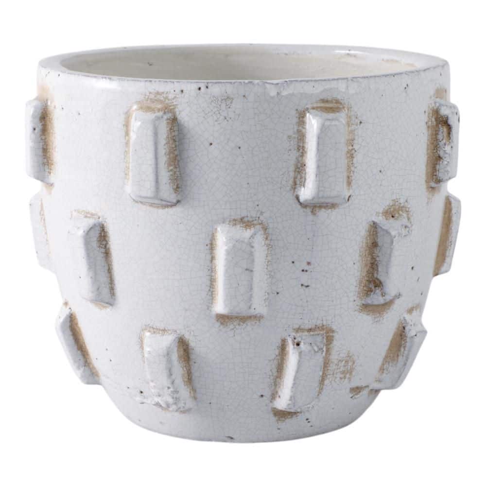 Liv & Skye White Ceramic Round Hobnail Decorative Planter (9 in. W x 8 in. H) 21880-02 - The ...