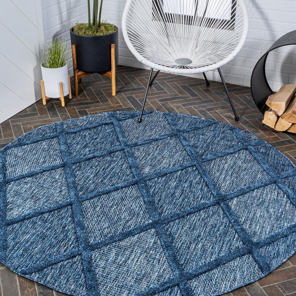 Jonathan Y Salines Navy 5 Ft Round Diamond Trellis Indoor Outdoor Area