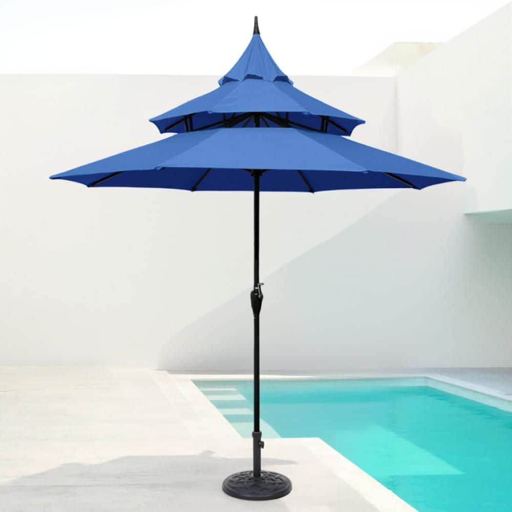 Maypex 9 ft.Pagoda Market Umbrella,3 Tier Patio Umbrella in Blue ...