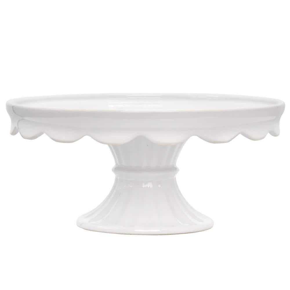 Laurie Gates 12.2 in. 1-Tier White Round Stoneware Footed Cake Stand ...