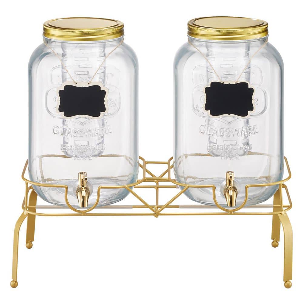 SKYSHALO 2 Pack 2 Gal. Beverage Dispenser for Parties, Glass with Metal ...