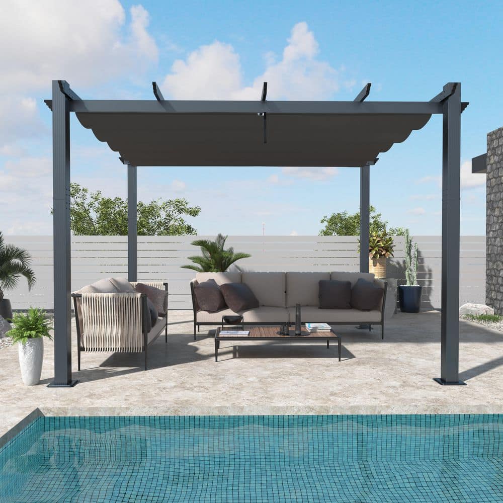 VEIKOUS 10 ft. x 10 ft. Dark Grey Aluminum Outdoor Patio Pergola with ...