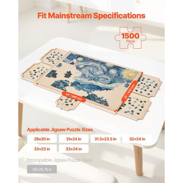 SKYSHALO 1500-Piece Puzzle Board with 5 Drawers, 34. x. 25 in. Portable ...