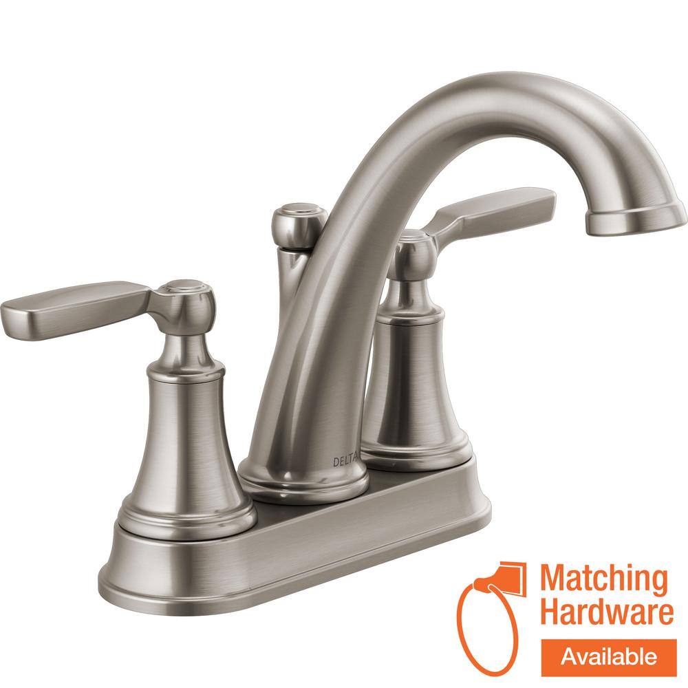 Delta Woodhurst 4 in. Centerset 2-Handle Bathroom Faucet in Stainless ...