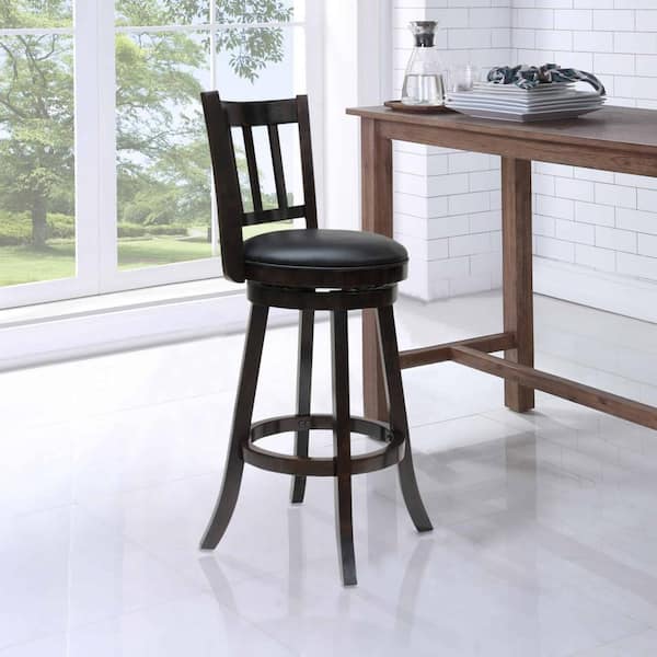 Boraam Bloomington 30 in. Bar Height High Back Wood Swivel Bar Stool ...