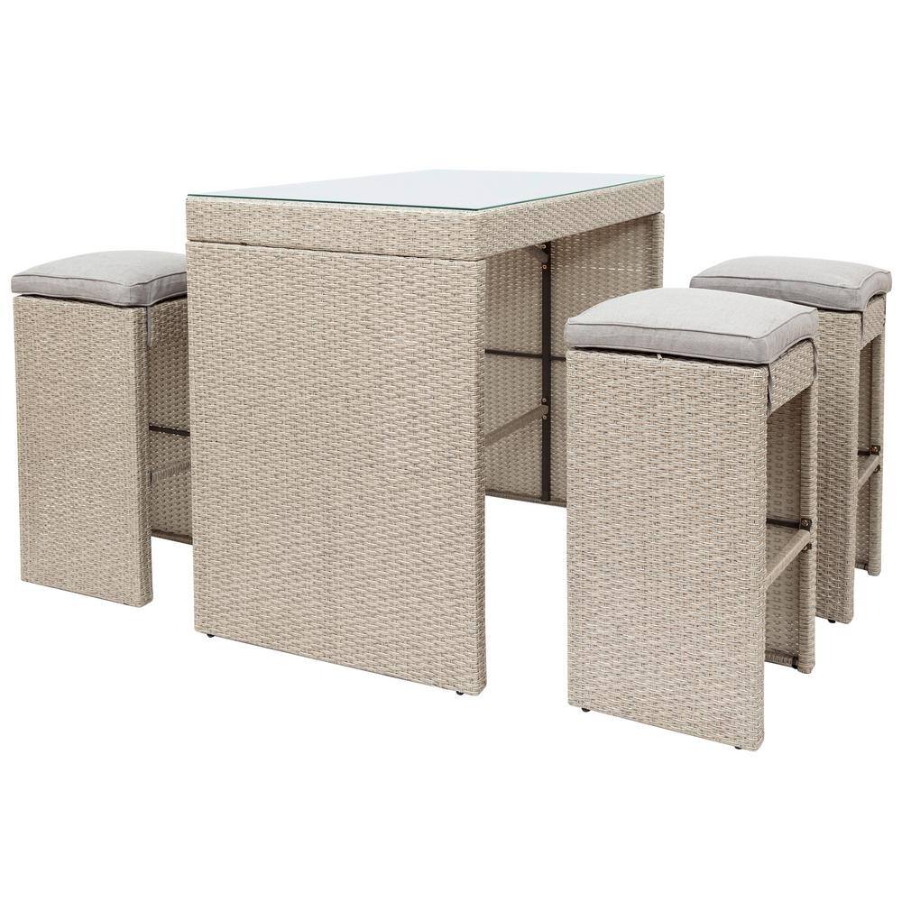 myhomore Brown 5-Piece Wicker Outdoor Serving Bar Set with Cushion ...