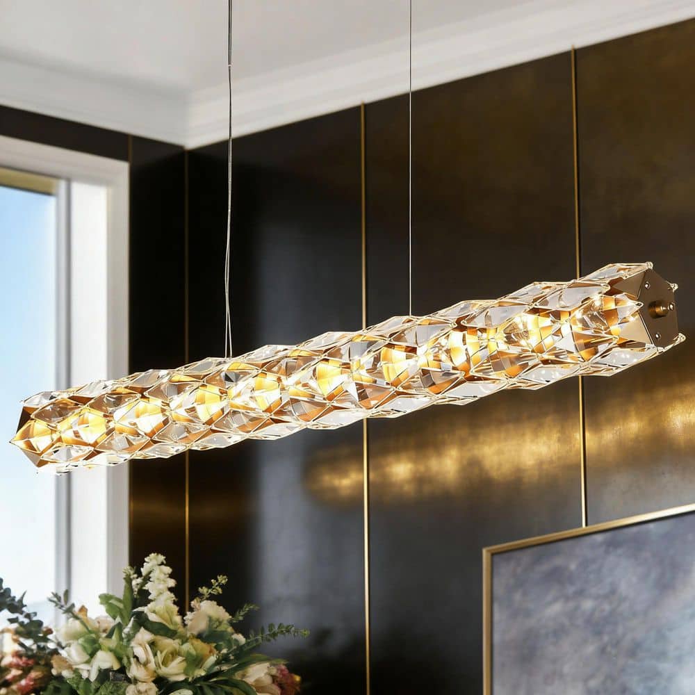 LNC Viniculture Crystal Linear 1-Light Chandelier Plated Brass Dimmable ...