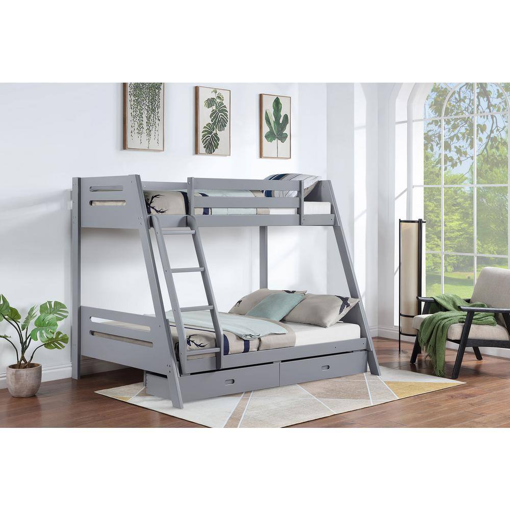 Coaster Trisha Gray Wood Twin Over Full Bunk Bed with Storage Drawers ...