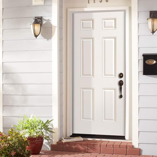 JELD-WEN 30 in. x 80 in. 6-Panel Primed Left-Hand/Inswing Steel Prehung ...