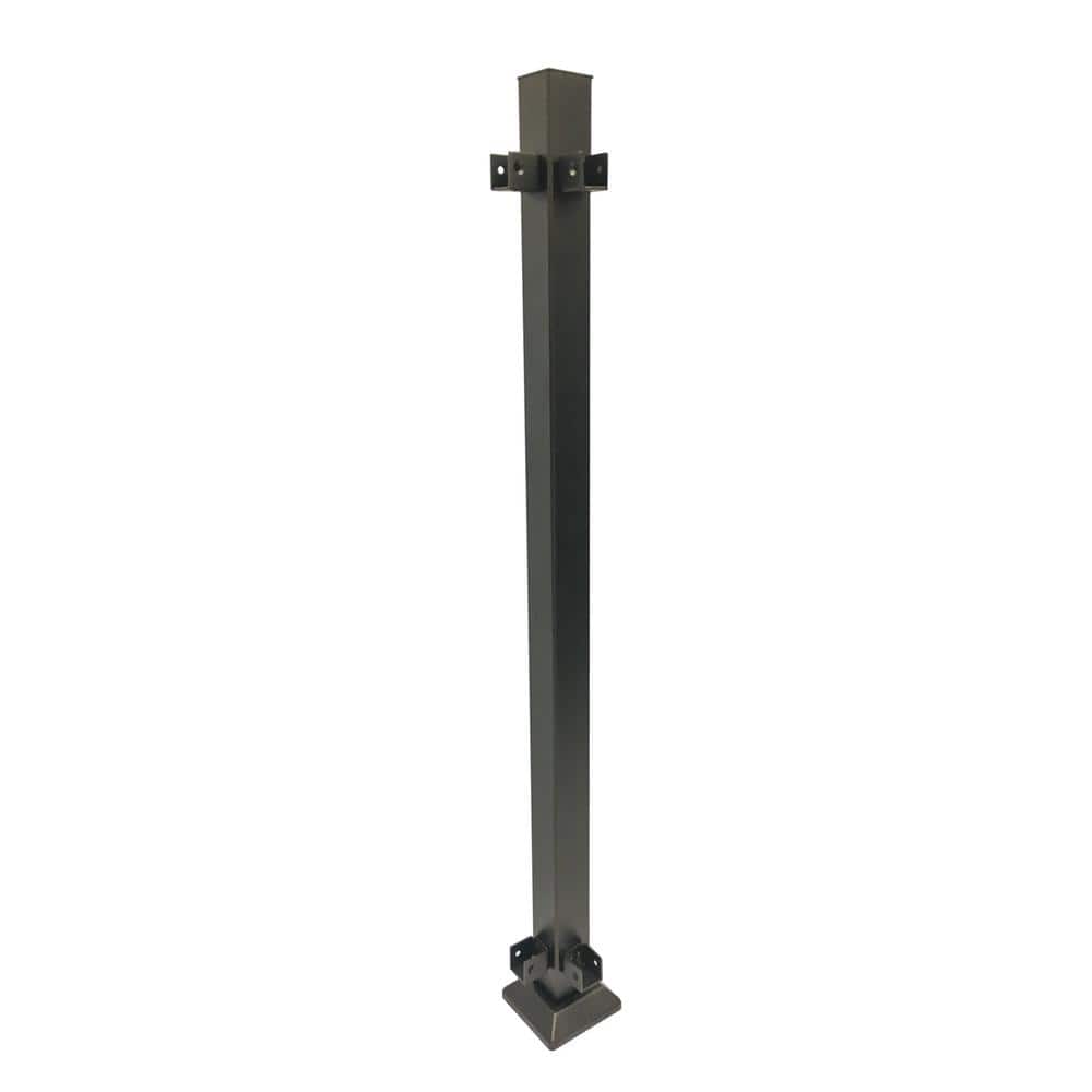 FORTRESS Fe26 2 in. x 2 in. x 39-1/2 in. Bronze Steel Railing Corner Post with Brackets 53332396 ...