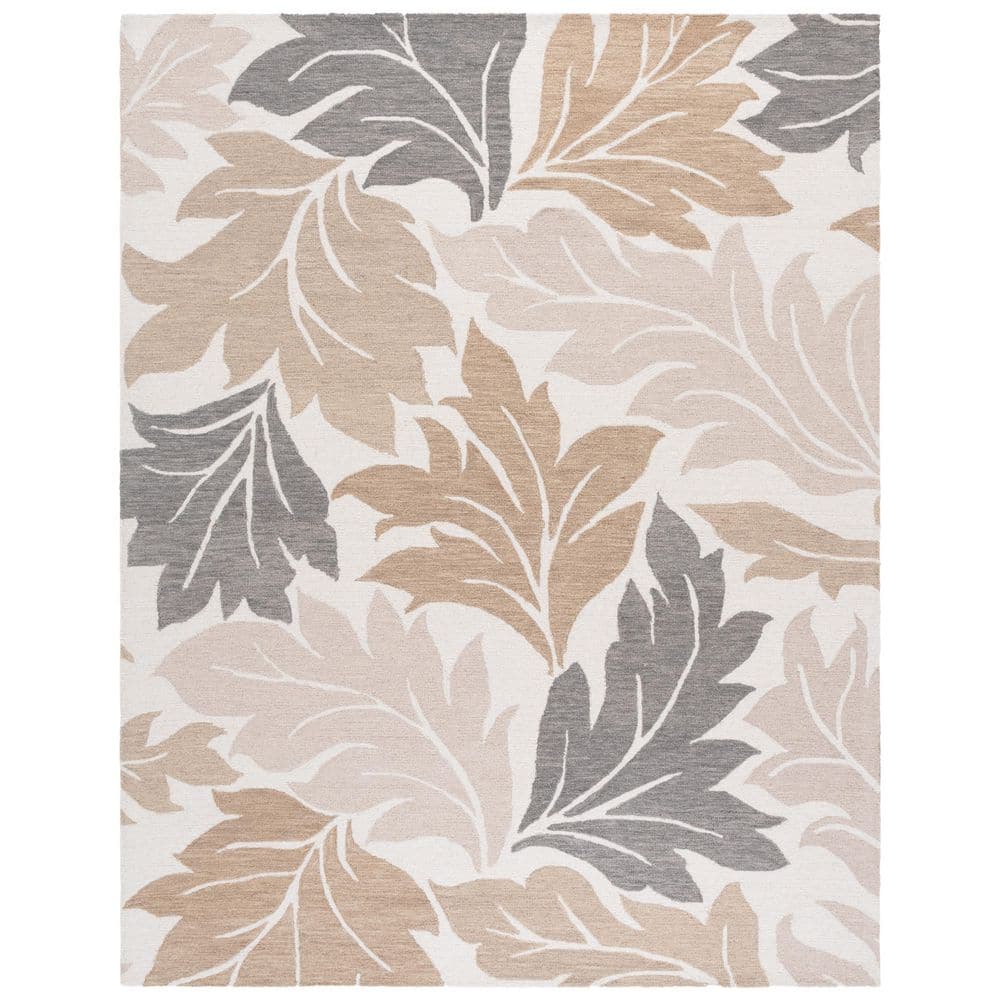 SAFAVIEH Jardin 9 ft. x 12 ft. Ivory/Brown Oversized Leaf Area Rug ...