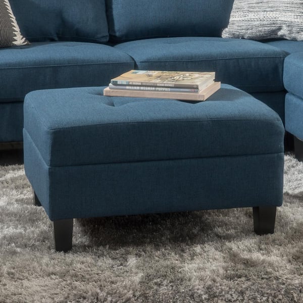 Zahra Dark Blue Tufted Fabric Ottoman