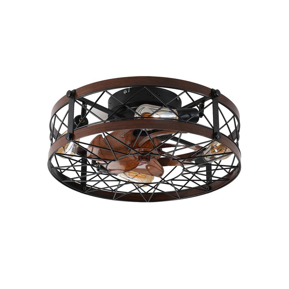 PUDO 19.7 in. Indoor Brown Lighting Ceiling Fan Industrial Flush Mount ...