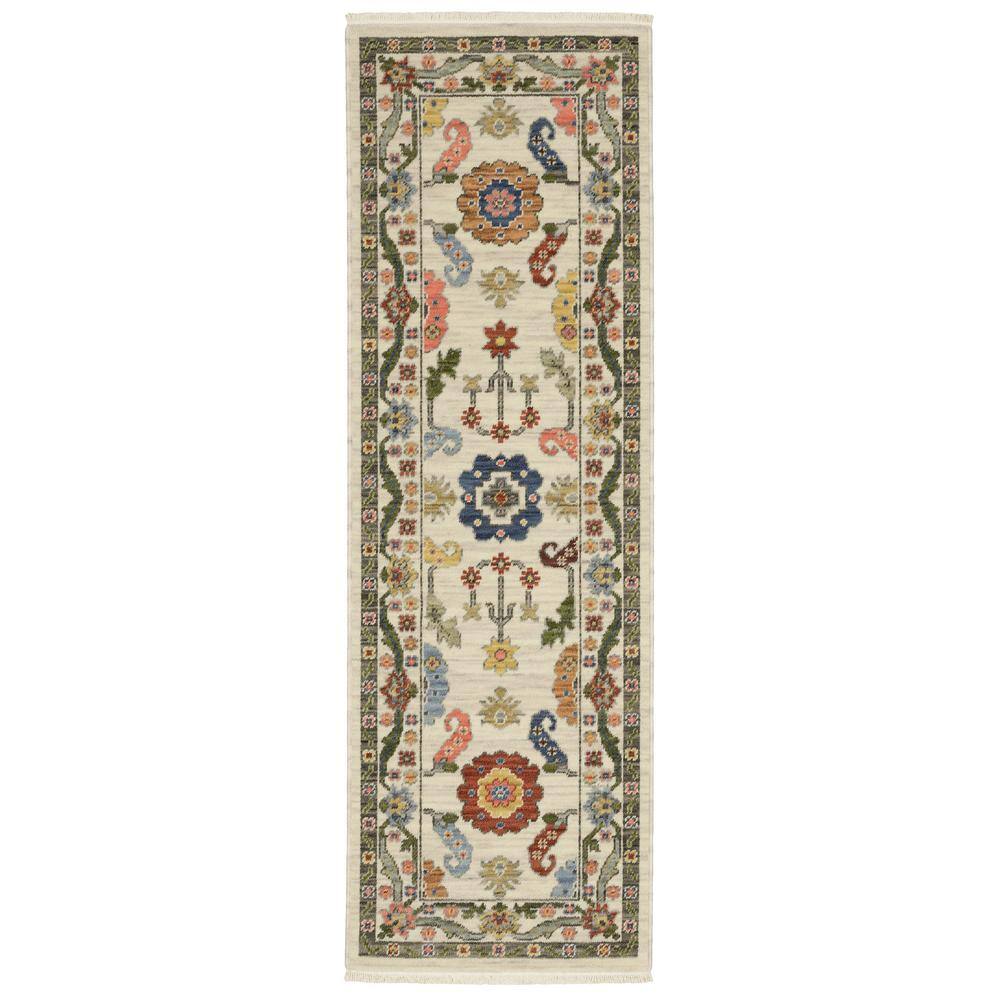AVERLEY HOME Lavista Ivory/Multi-Colored 2 ft. x 6 ft. Persian Oriental ...
