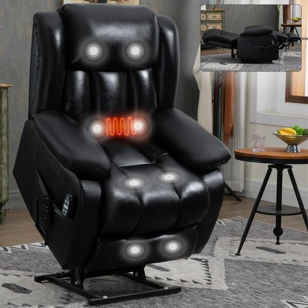 Boyel Living Black Genuine Leather Power Lift Recliner Chair Dual Motor Recliner with 8 Point Vibration Massage Lumbar Heating BL CM526BK The Home Depot