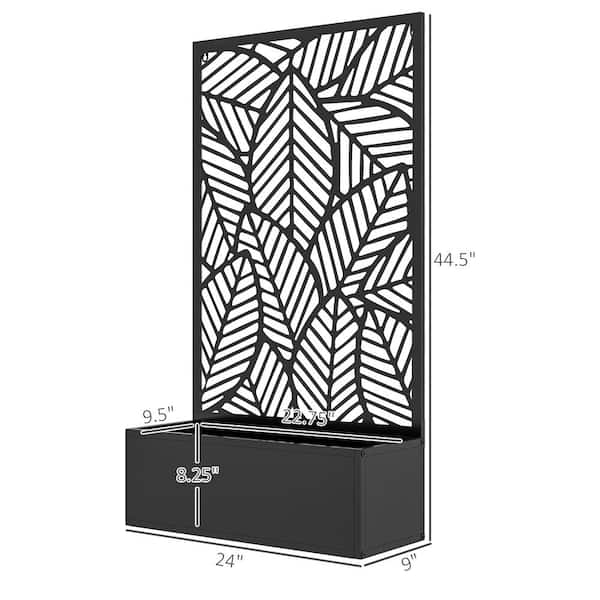 Outsunny Outdoor Privacy Screen with Planter Box, Black, Metal Privacy ...