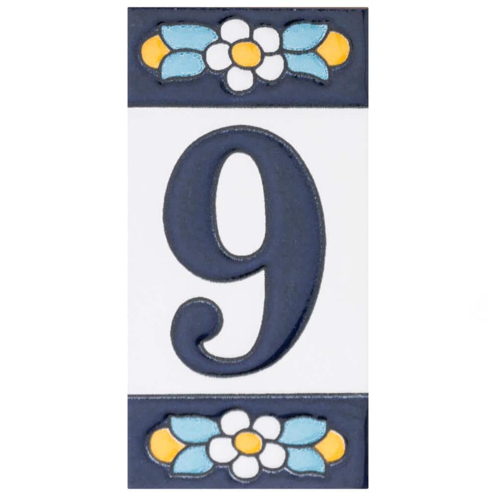 Merola Tile Sevillano Flora Address Numbers 9 2-1/8 in. x 4-3/8 in ...