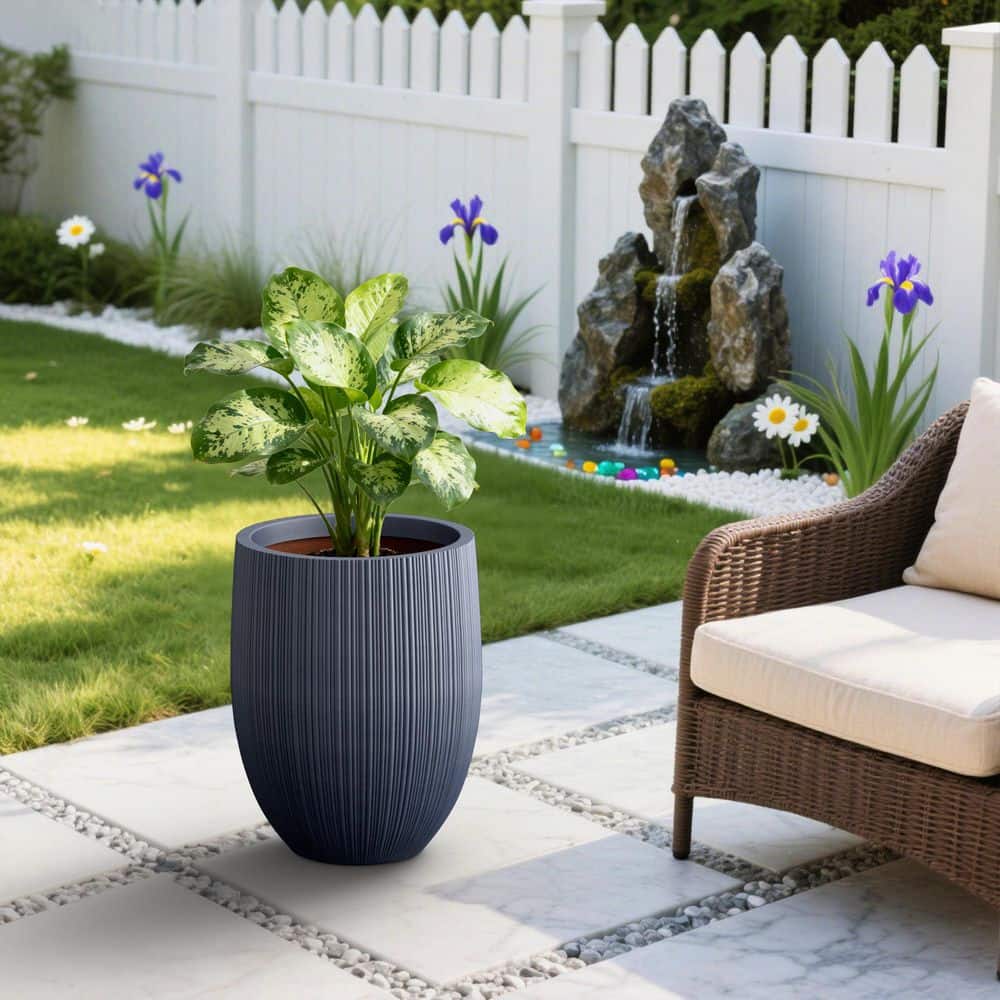 DurX-litecrete 17 in. Large Navy Blue Concrete Round Fluted Planter ...