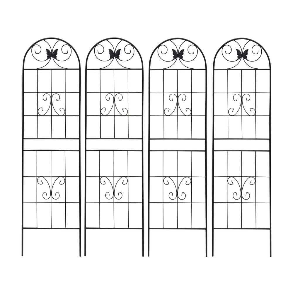 Sudzendf 71 in. 4-Pack Black Metal Garden Trellis Rustproof Trellis for ...
