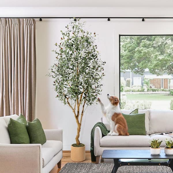 7 ft. Olive Trees Artificial Indoor, Fake Topiary Silk Tree with ...