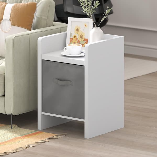 Furinno Viola 16 in. White/Light Grey Rectangle Wood End Table with ...