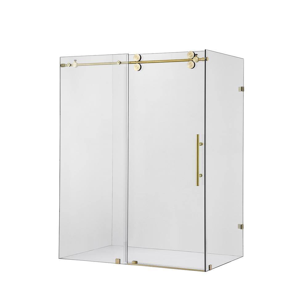 ROSWELL Villena 64 in. W x 78 in. H Rectangle Sliding Frameless Corner Shower Enclosure in ...