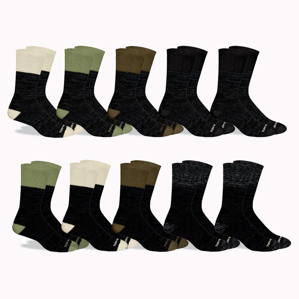 TUFF TREK Men's 6-12 Assorted Color Cotton Blend Crew Work Sock (10 ...