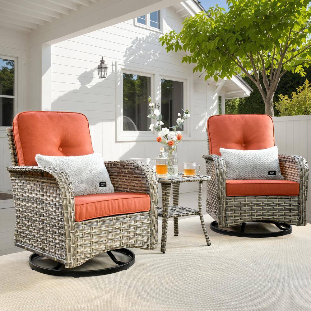 OVIOS Vinceny Gray 3-Piece Wicker Patio Conversation Seating Set with ...