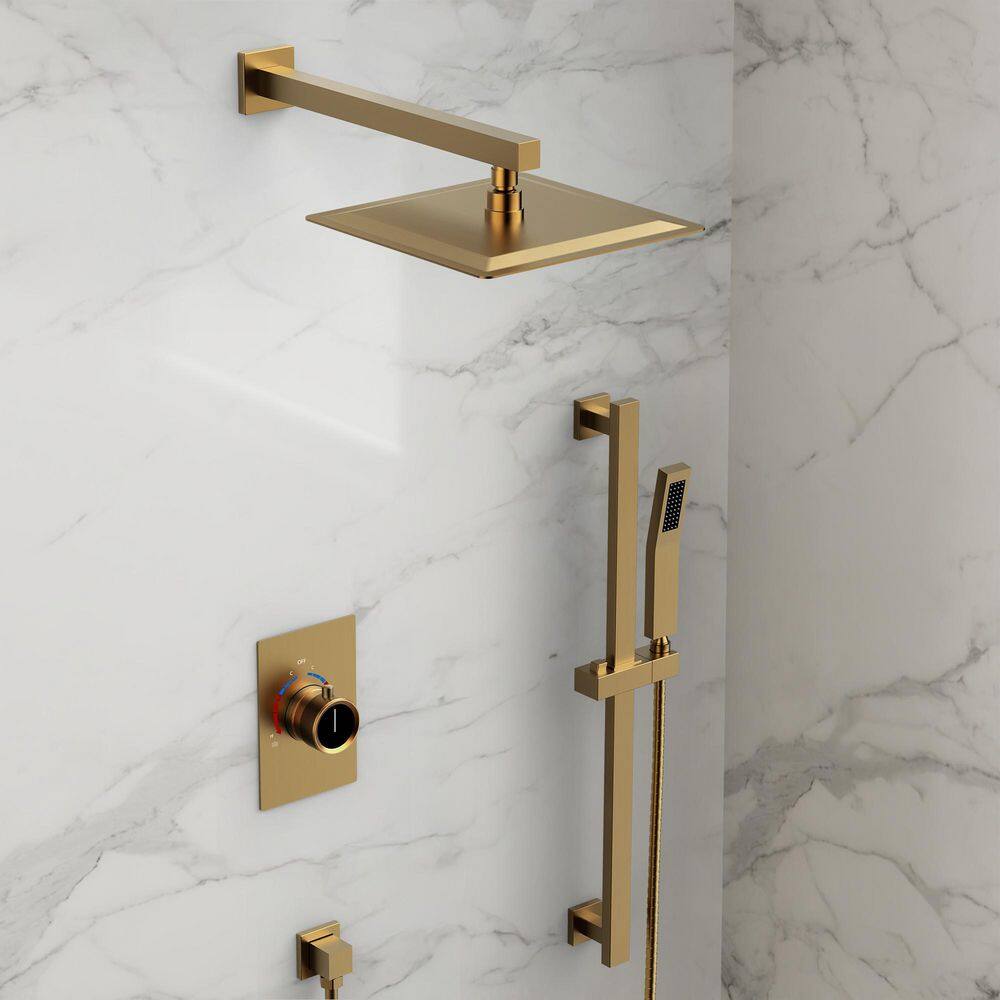 GRANDJOY ClassicRain Dual 2-Spray Wall Mount 10 in. Fixed and Handheld ...