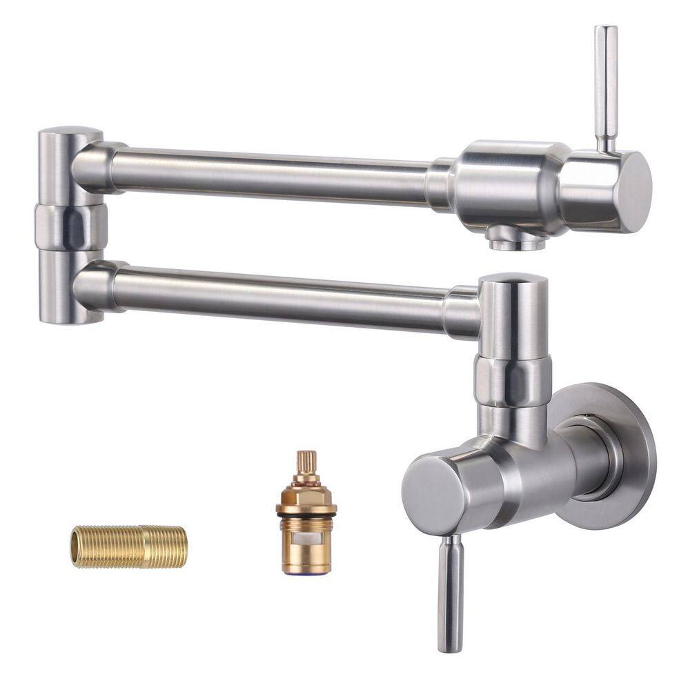 VEVETTA Wall Mounted Pot Filler with Double Handle in Brushed Nickel VE ...