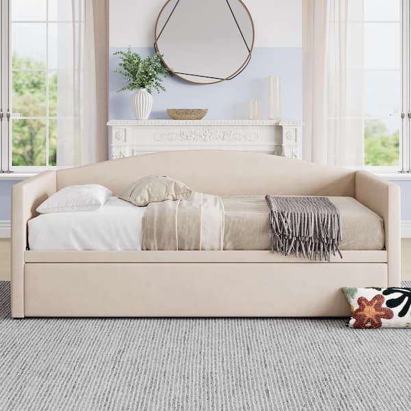 Harper & Bright Designs Beige Twin to King Size Velvet Upholstered ...