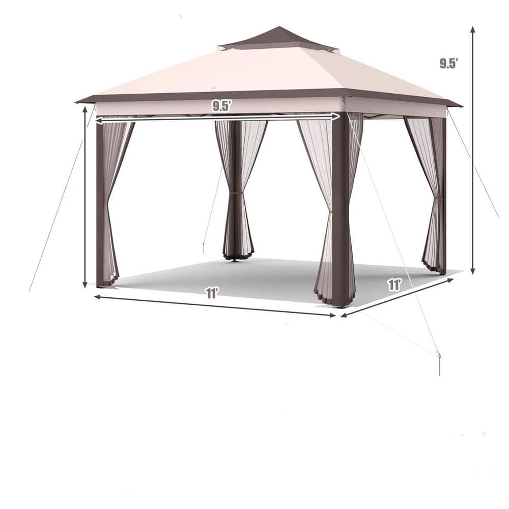 Liviza 11 ft. x 11 ft. 2-Tier Pop-Up Gazebo Tent Portable Canopy ...