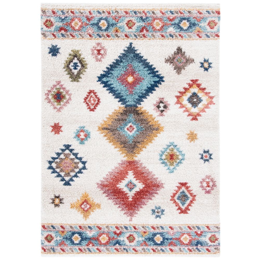 SAFAVIEH Calista 4 ft. x 6 ft. Ivory/Blue Geometric Border Area Rug ...