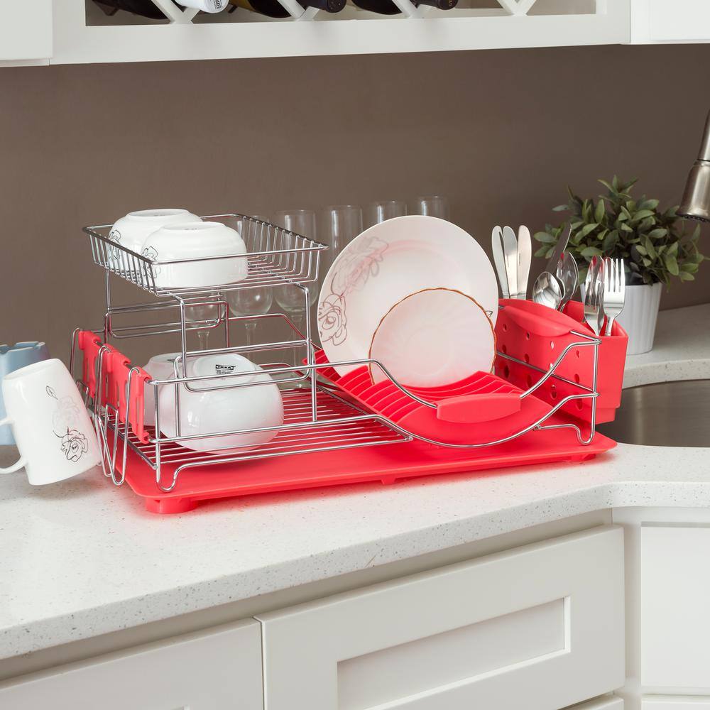 Deluxe 2-Tier Red Standing Dish Rack HDC52052
