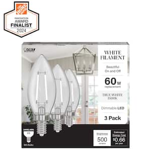 Feit Electric 40-Watt Equivalent B10 E12 Candelabra Dim White Filament Clear Glass Chandelier ...