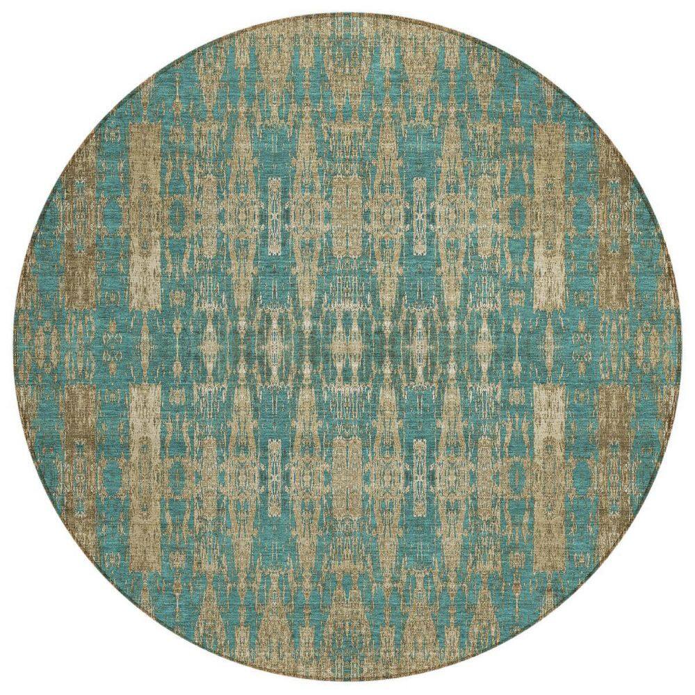HomeRoots Teal Blue, Taupe, Beige 8 ft. Round Woven Moroccan Polyester ...