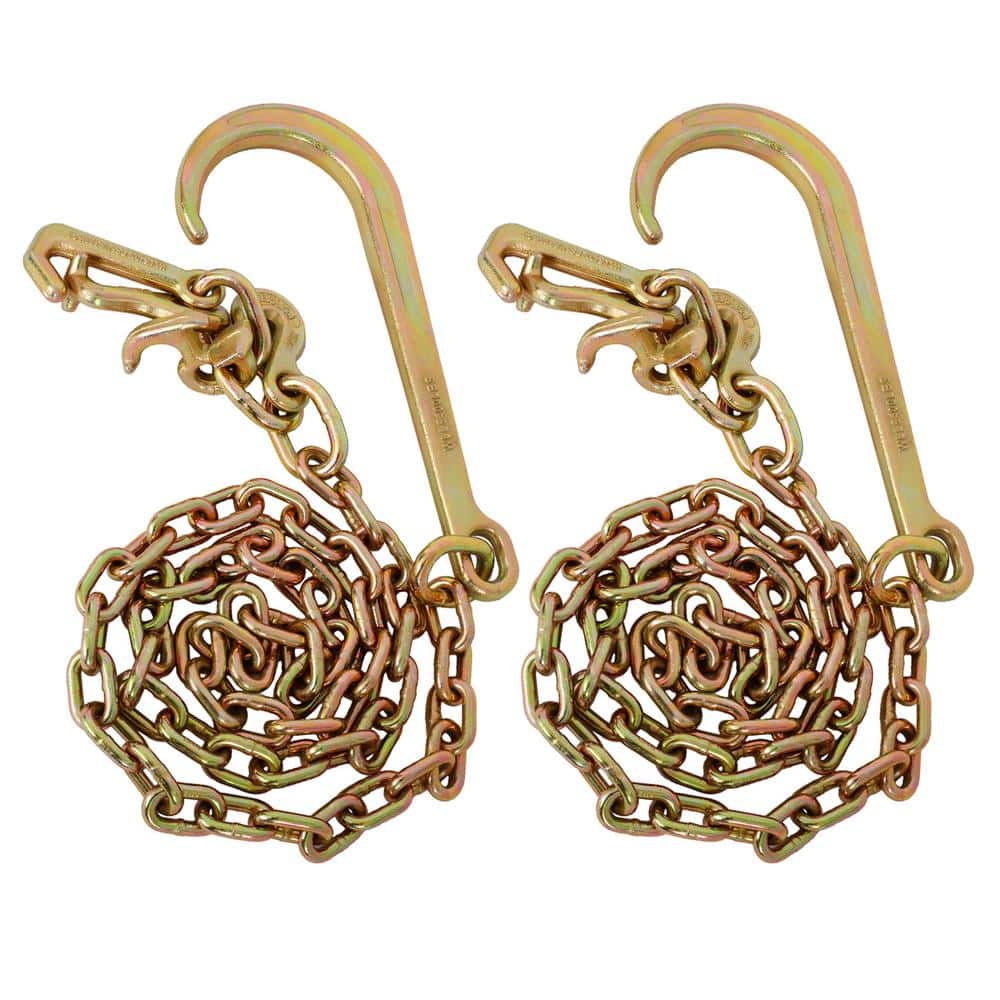 Amucolo 5/16 in. x 6 ft. Leg G70 15 in. Long Shank J Hook Tow Chain w ...