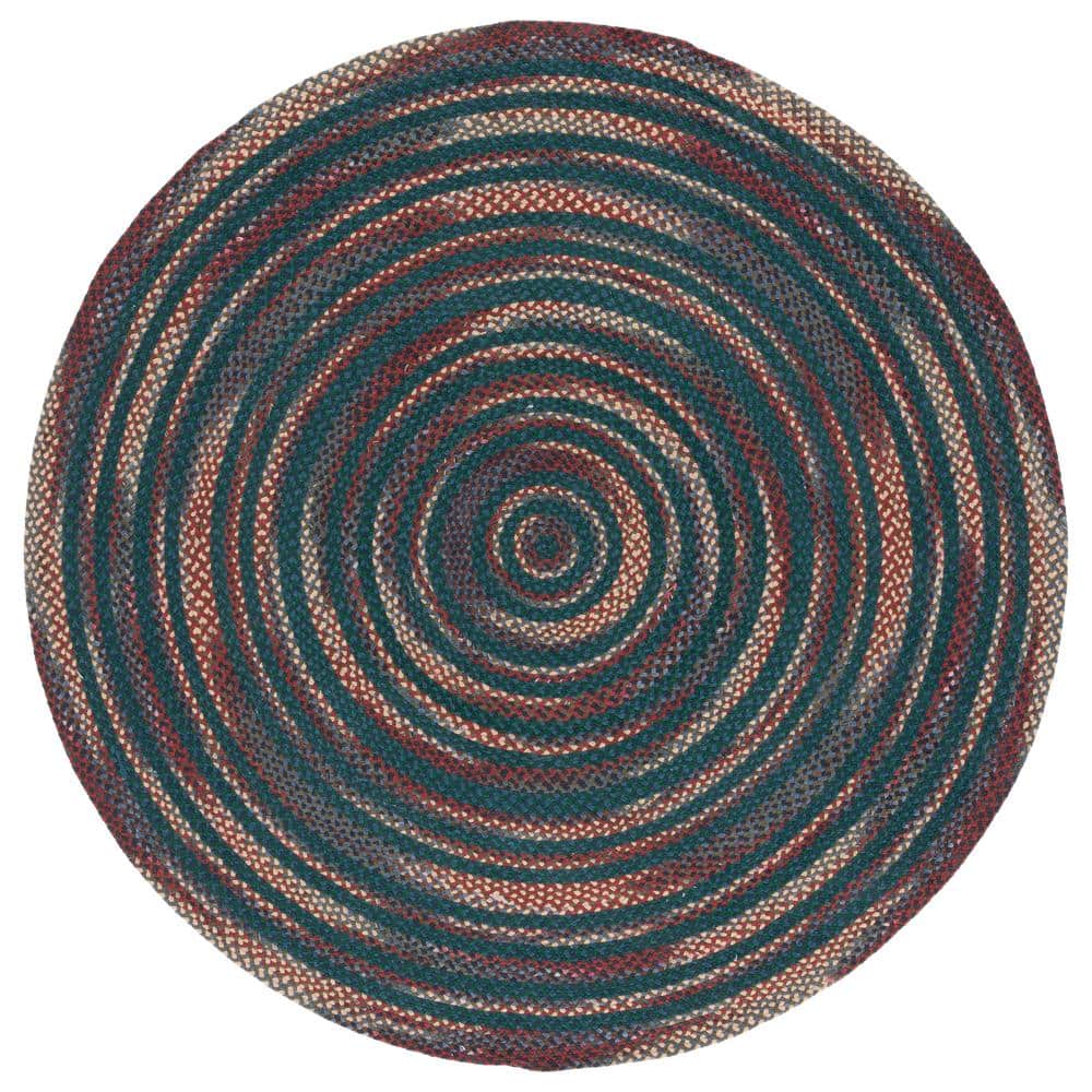SAFAVIEH Braided Blue/Green 6 ft. x 6 ft. Striped Round Area Rug ...