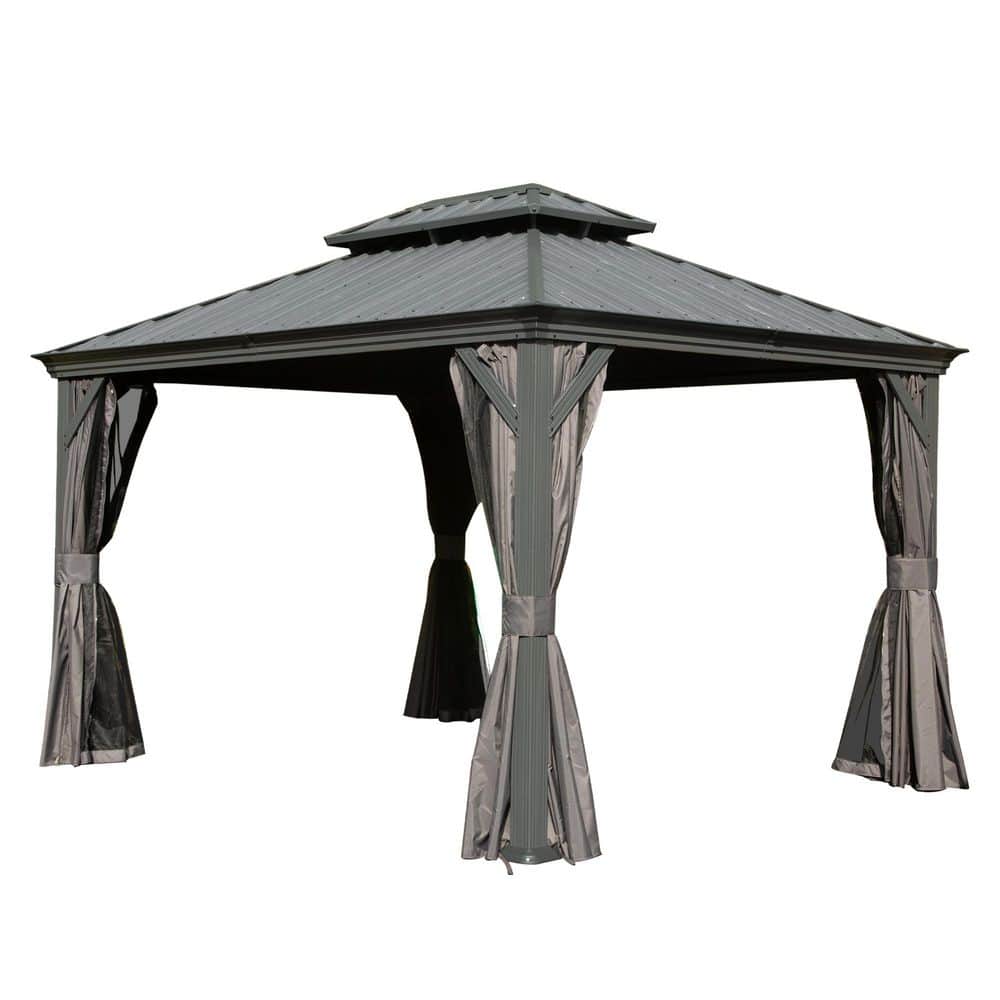 VAMOP 10 ft. x 12 ft. Grey Outdoor Hardtop Gazebo with Dual-Layer ...