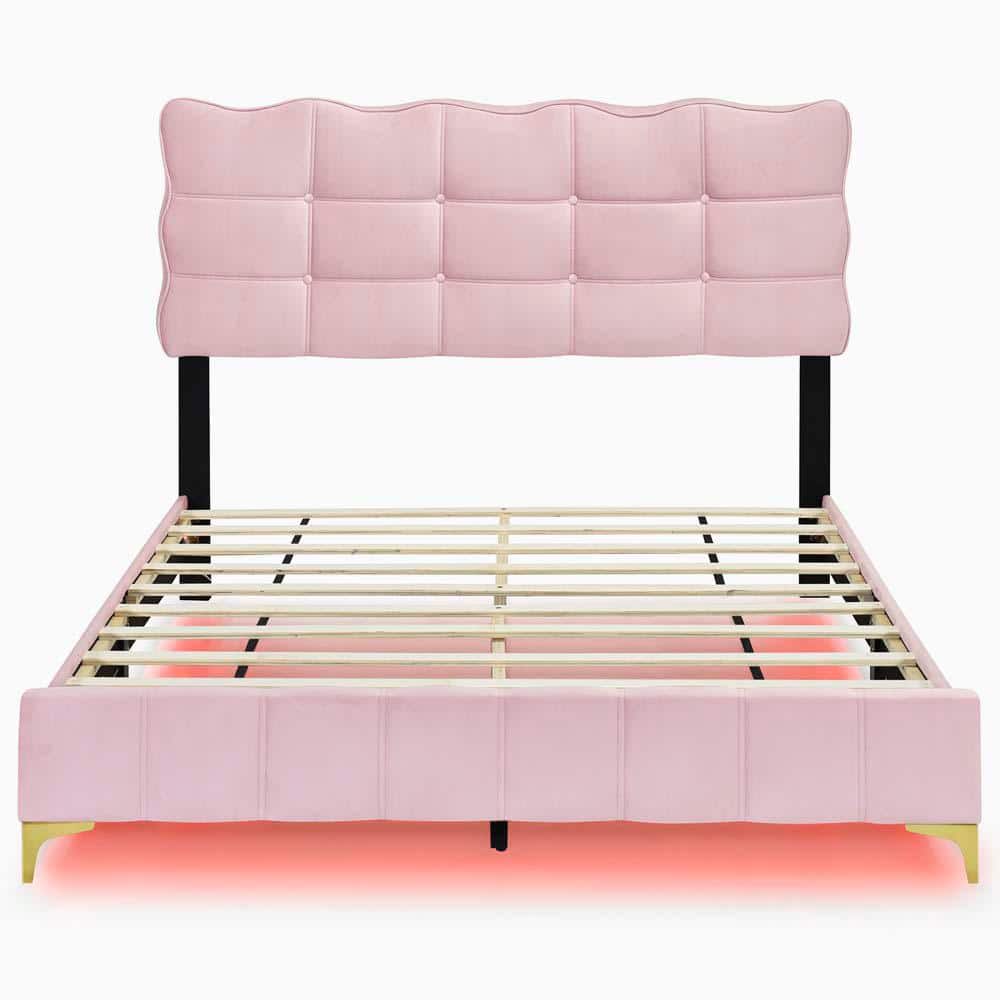 wetiny Pink Wood Frame Queen Size Platform Bed D-WF313807AAH - The Home ...