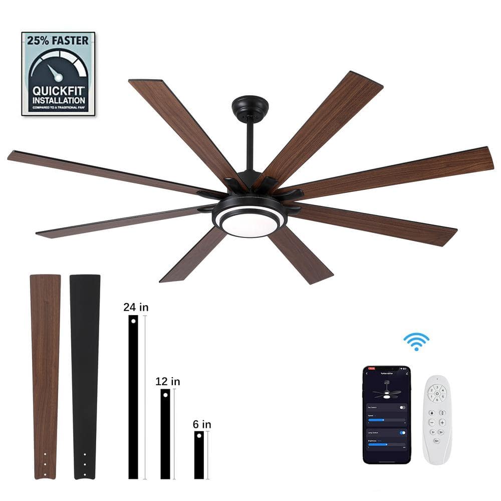 YUHAO Gabriel 72 in. Indoor Black PlyWood Smart Ceiling Fan with ...