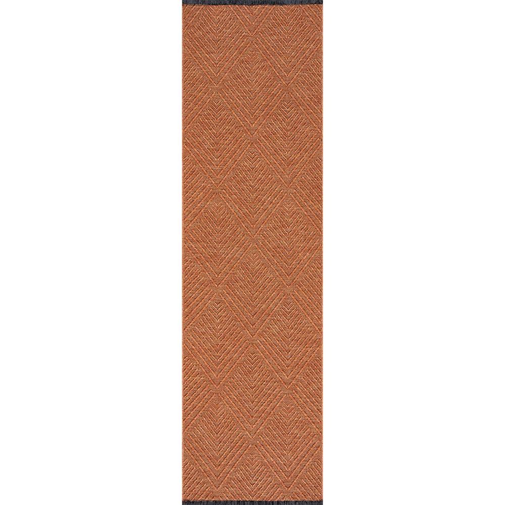 Tayse Rugs Alma Orange 2 ft. x 8 ft. Diamond Machine Washable Indoor ...