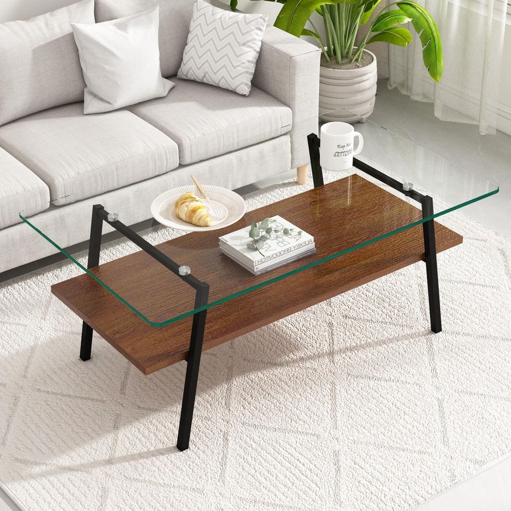 Seafuloy 38.58 in. Modern Rectangle Tempered Clear Glass Coffee Table ...
