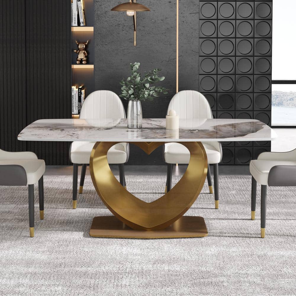 J&E Home White Marble Top 70.86 in. W Luxe Dining Table with Carbon ...