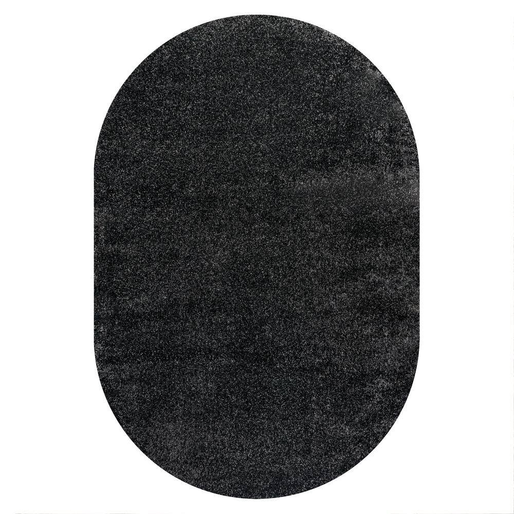 JONATHAN Y Haze Solid Low-Pile Black 6 ft. x 9 ft. Oval Area Rug ...