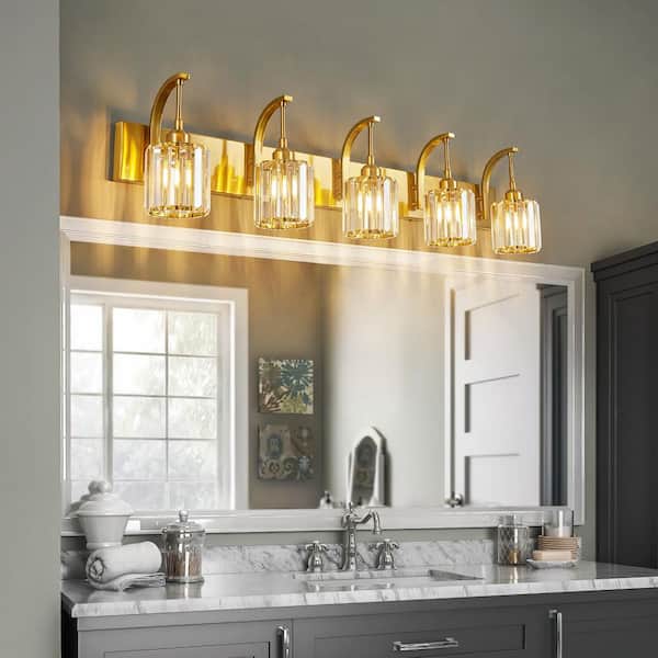 ZHLWIN Home Lighting 42.51 in. 5-Light Gold Round Vanity Lights with ...